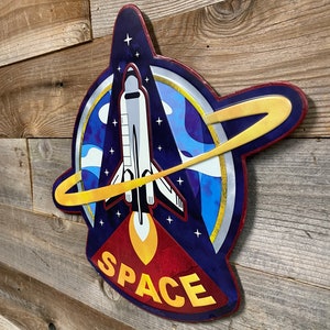 Space Spaceship Logo Embossed and Shaped Metal Sign Space Force Kids ...