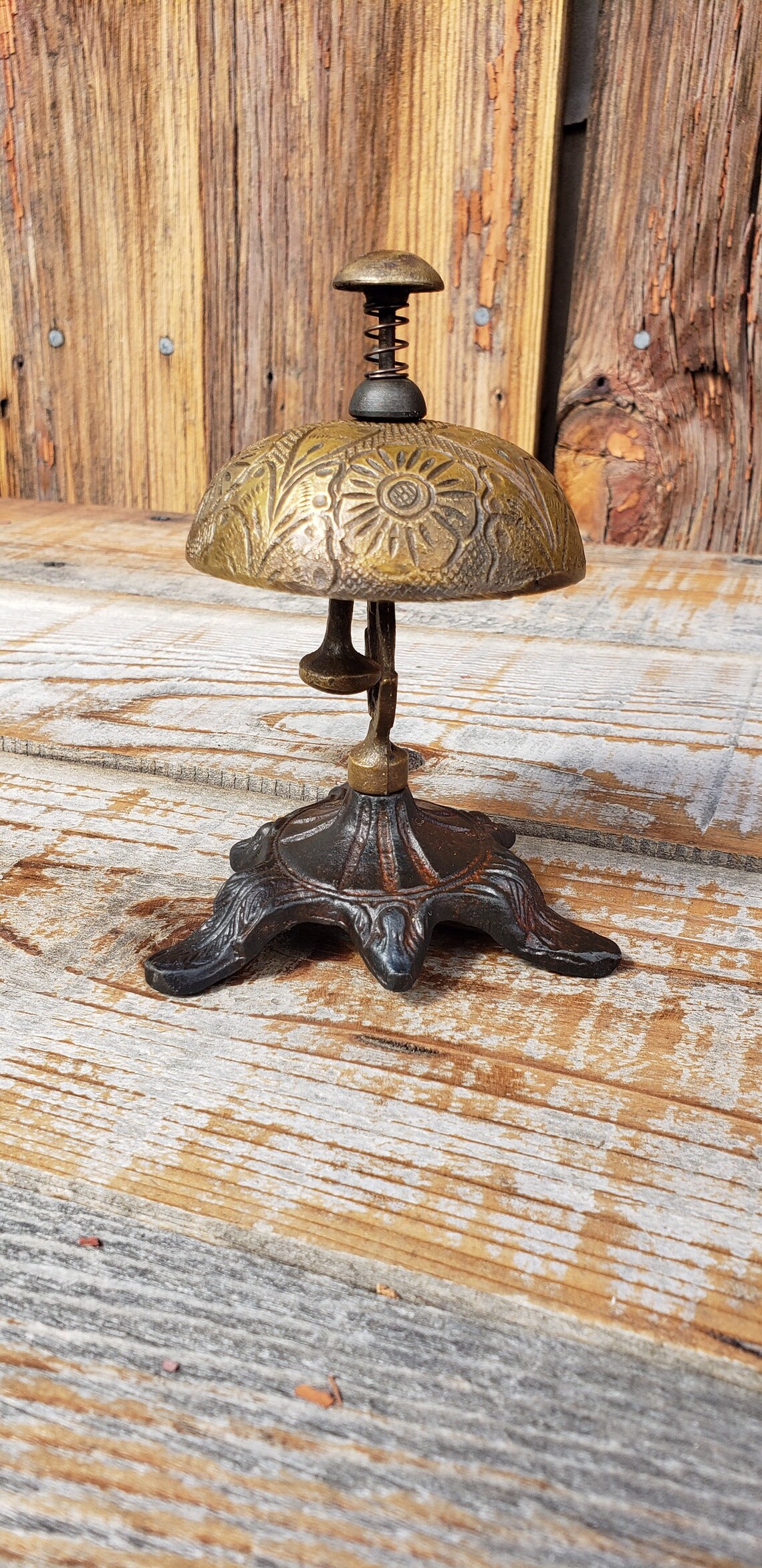Antiqued Brass Desk Bell on Cast Iron Base Store Counter - Etsy