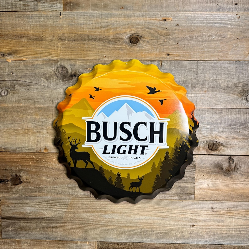 Busch Light Hunting Bottle Cap Sign, 17" Metal Wall Art, Rustic Man ...
