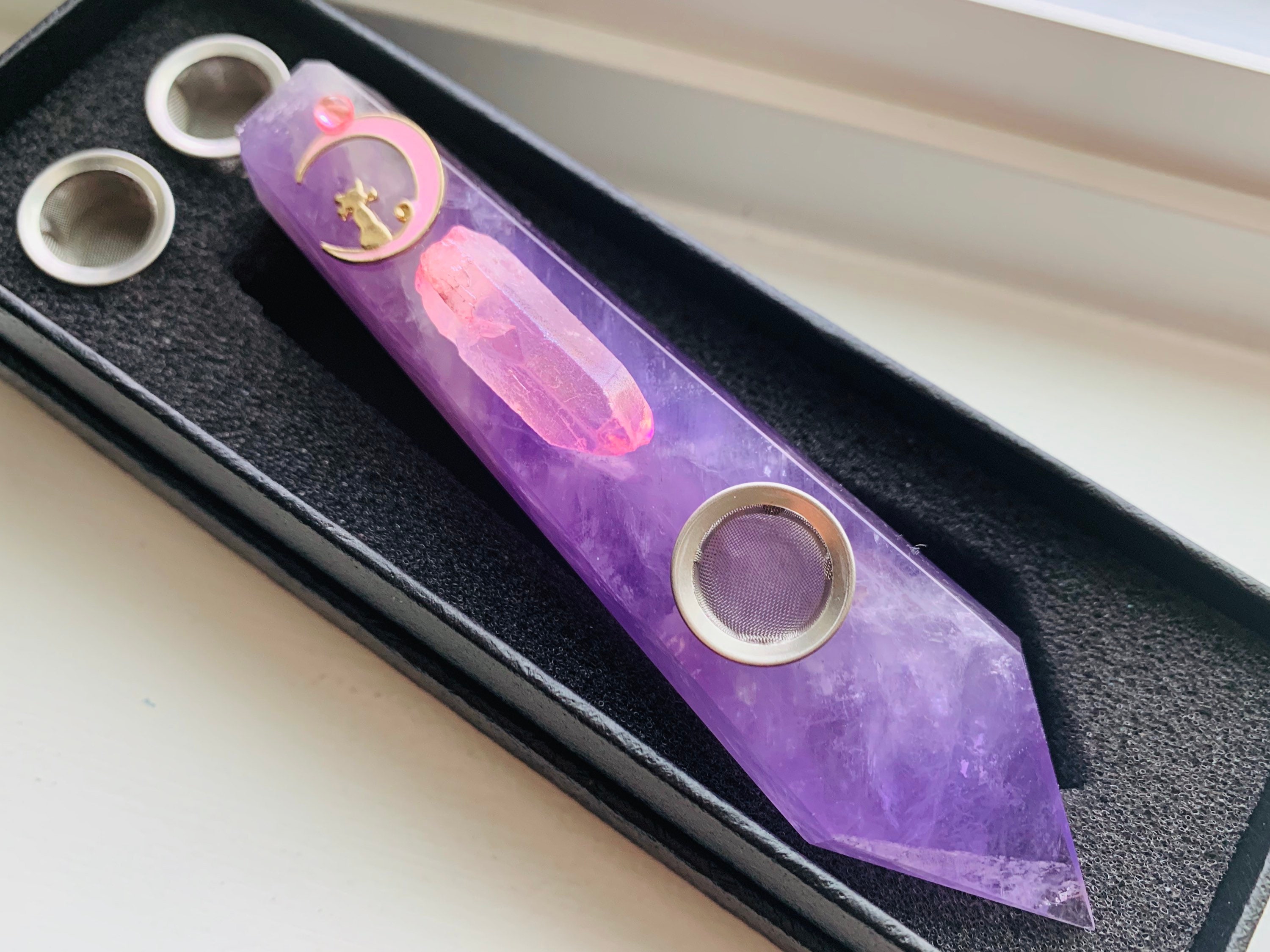 Purple Moon Cat Crystal Pipe 2 Extra Filters Smoking Supplies | Etsy