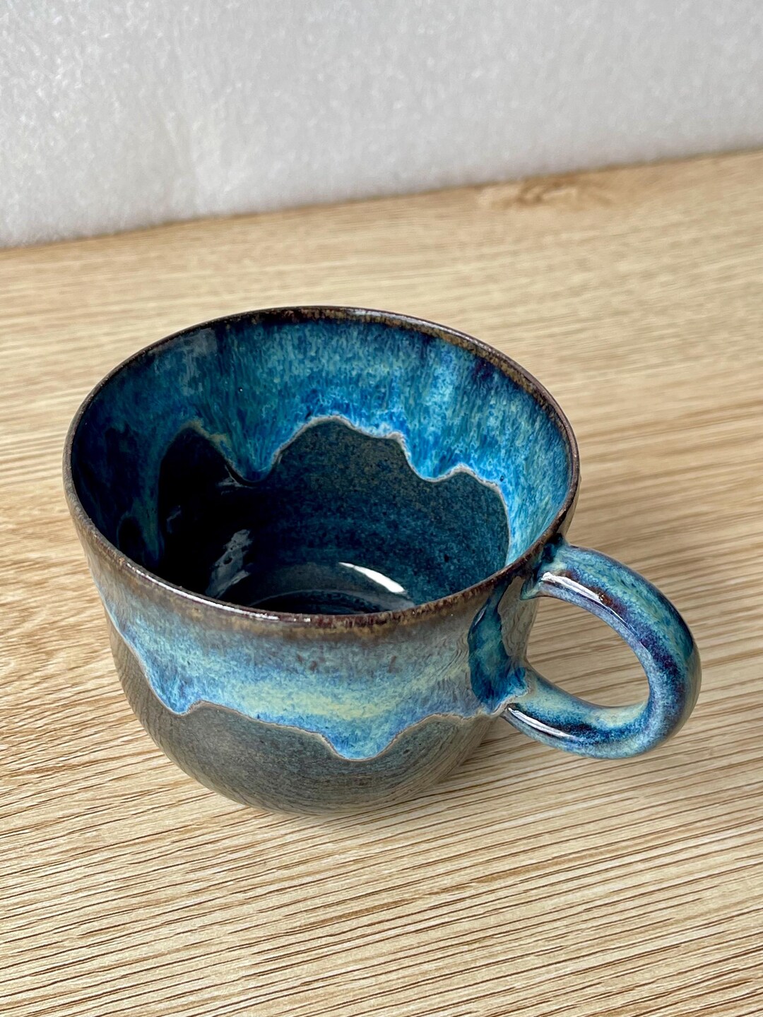 Handmade Ceramic Coffee Tea Cup Mug Green Blue Flowing Glaze About ...