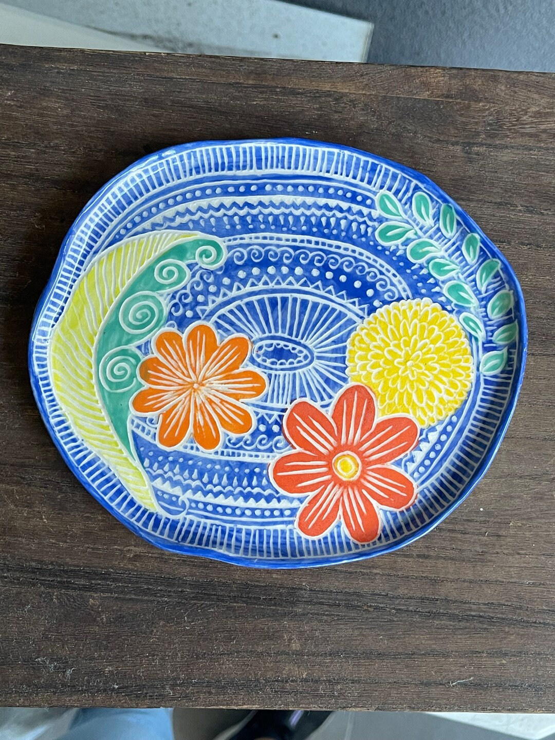 Multi Bright Coloured Plate With Flowers - Etsy