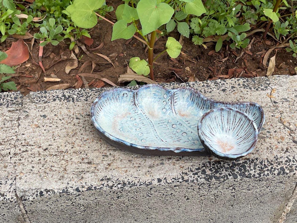 Handmade Ceramic Chip and Dip Plater, Black Clay/ Blue Glaze, Chip N ...