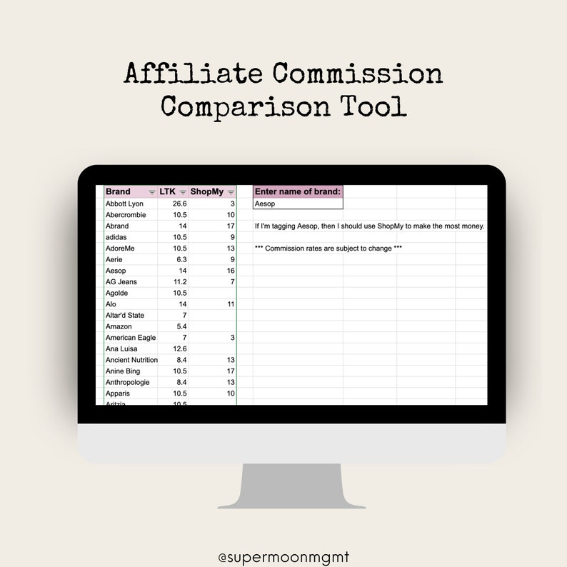 Affiliate Commission Comparison Tool For Use In Excel Or Google