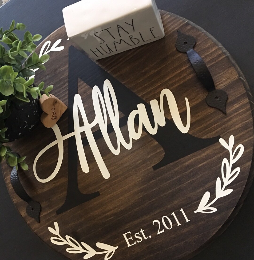 Serving Tray With Hangles Monogram Wood Round Customized Name Custom ...