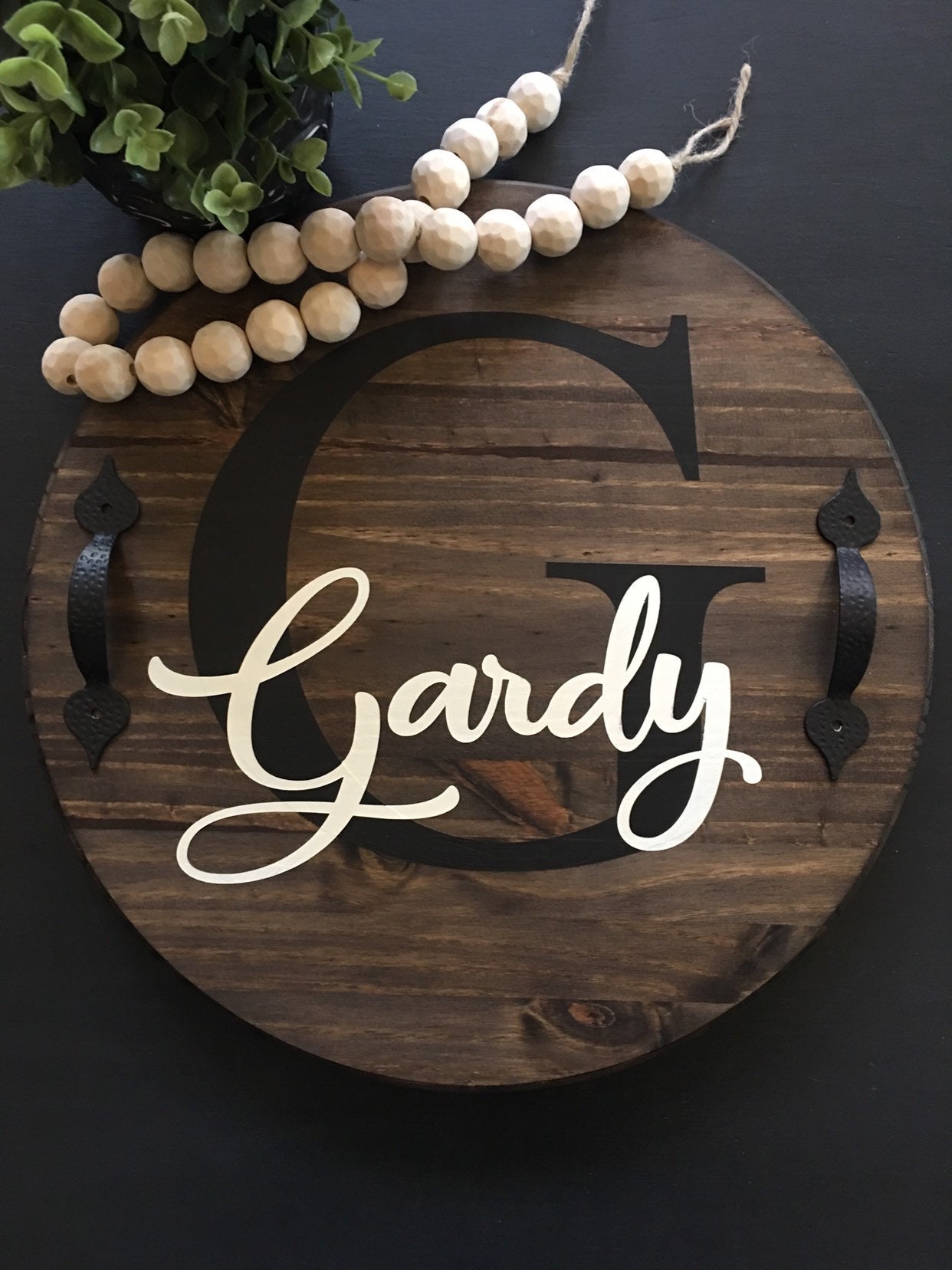 Serving Tray With Hangles Monogram Wood Round Customized Name | Etsy