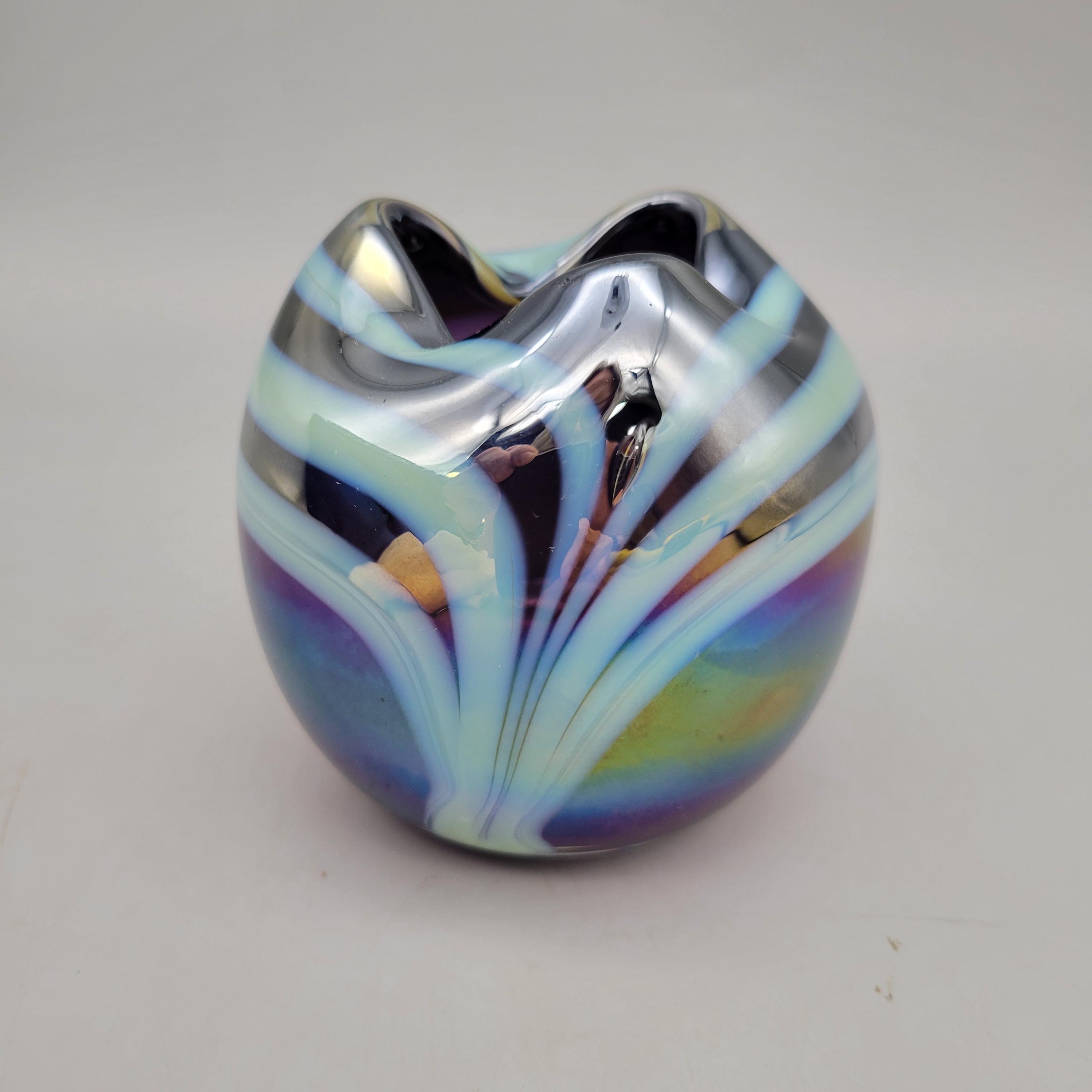Vintage LEVAY Hand Blown Iridescent Art Glass Vase Signed Gary Levi ...