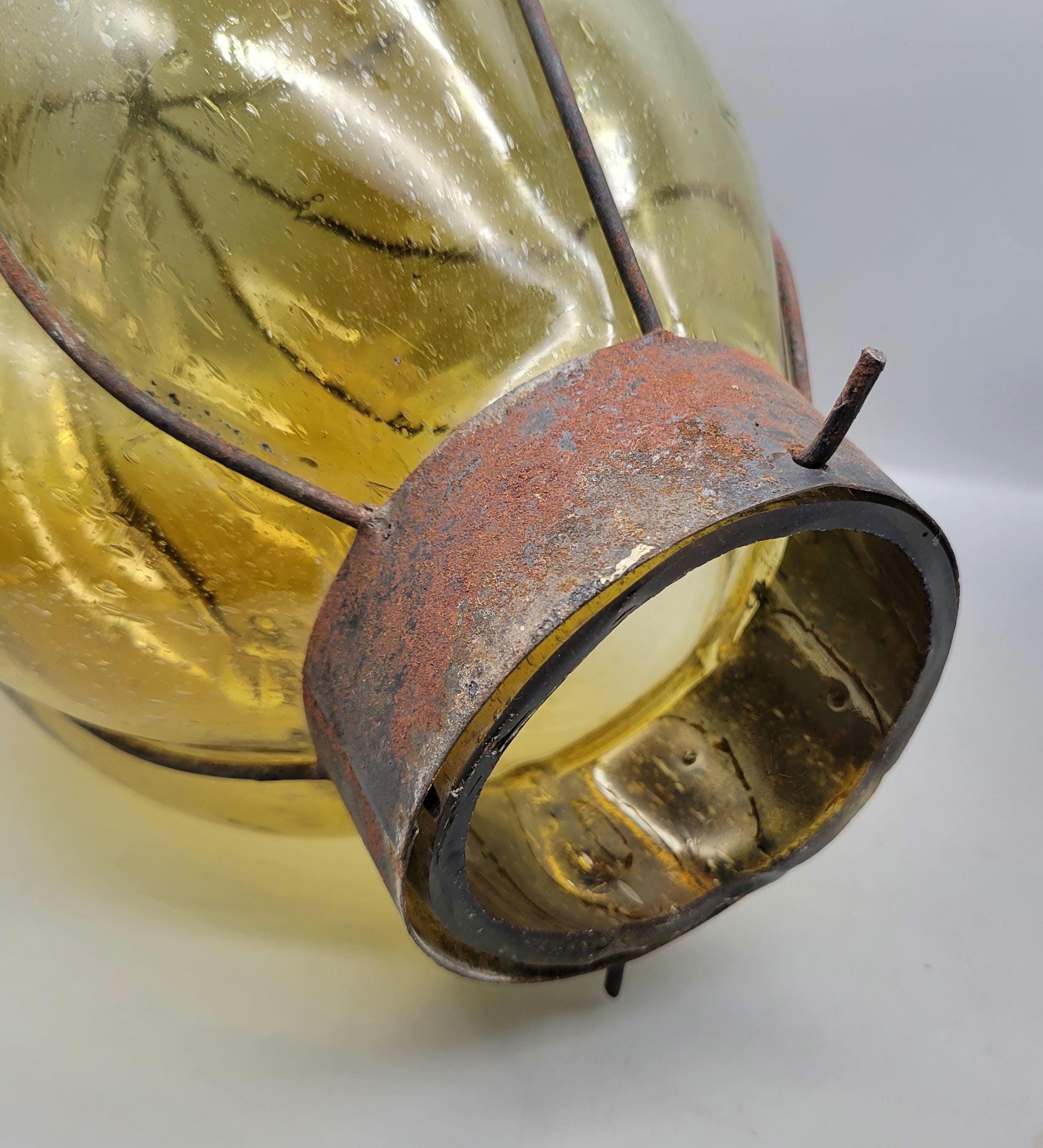 Hand Blown Caged Amber Glass Light Fixture - Etsy