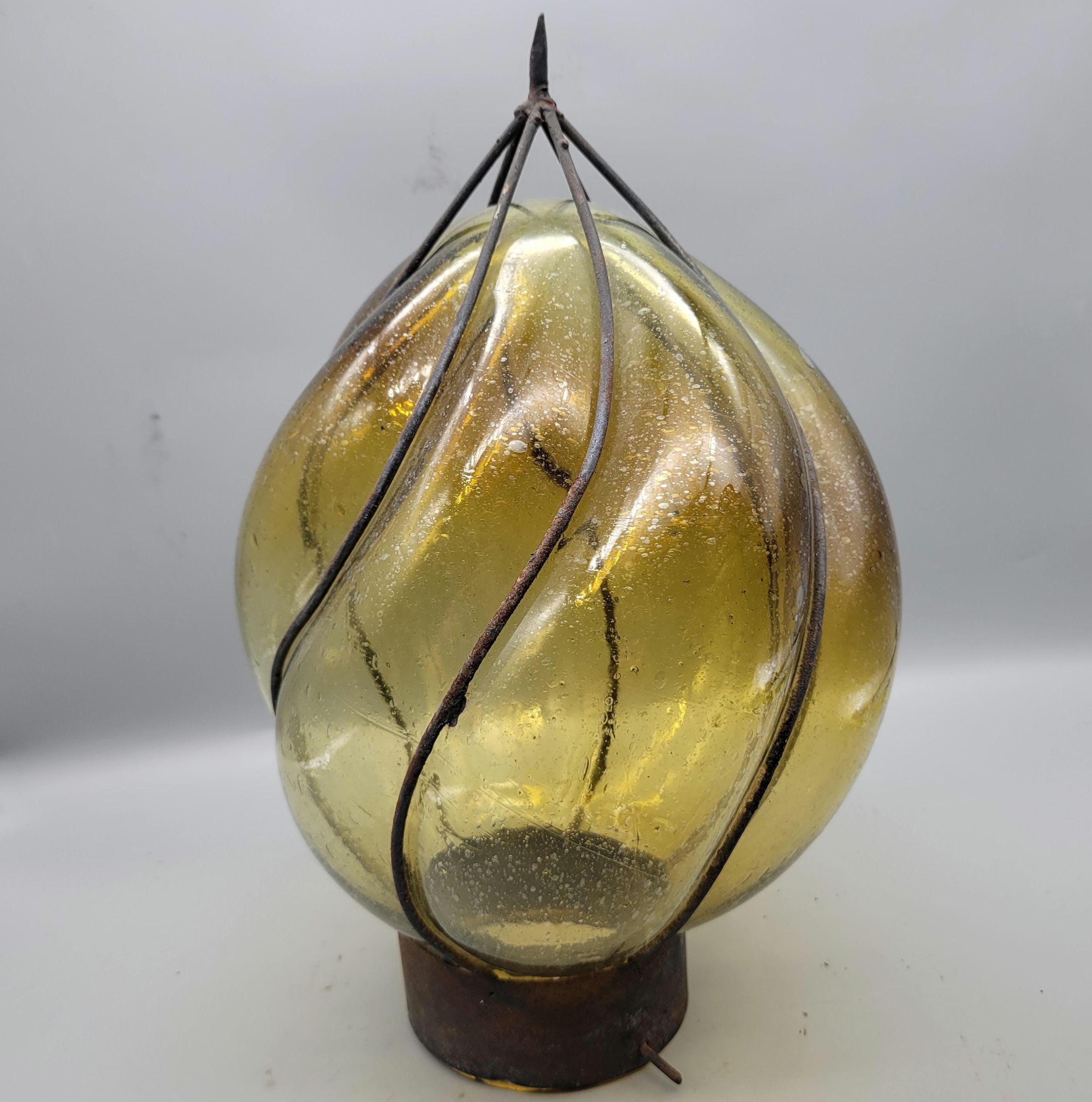 Hand Blown Caged Amber Glass Light Fixture - Etsy