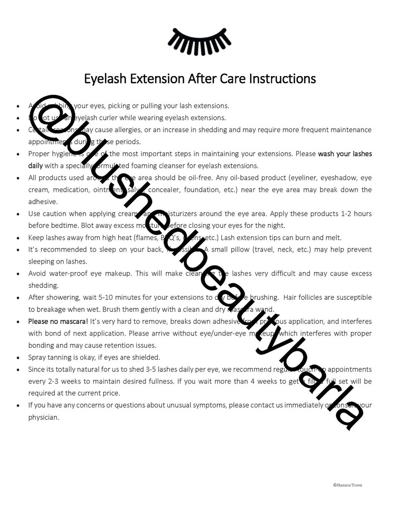 Lash Extension Client Intake & After Care Instructions - Etsy