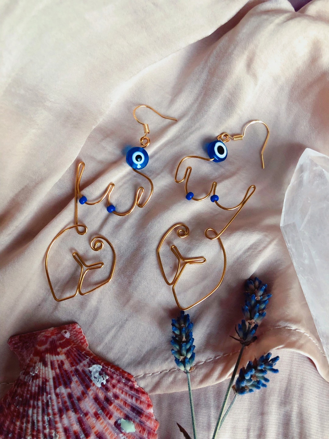 Wire Abstract Woman's Body Earrings Series Evil Eye - Etsy