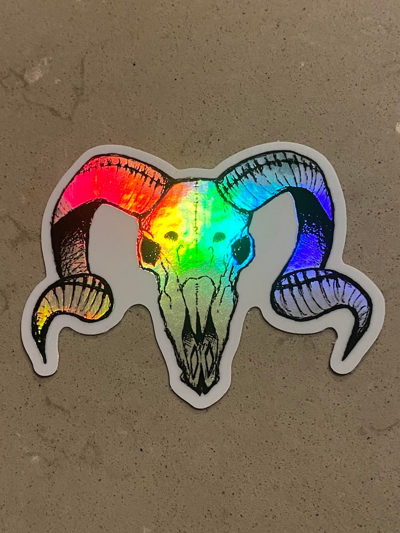 Holographic Hand-drawn Ram Skull Sticker - Etsy