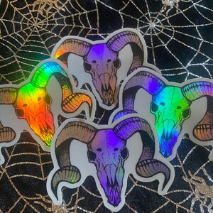 Holographic Hand-drawn Ram Skull Sticker - Etsy