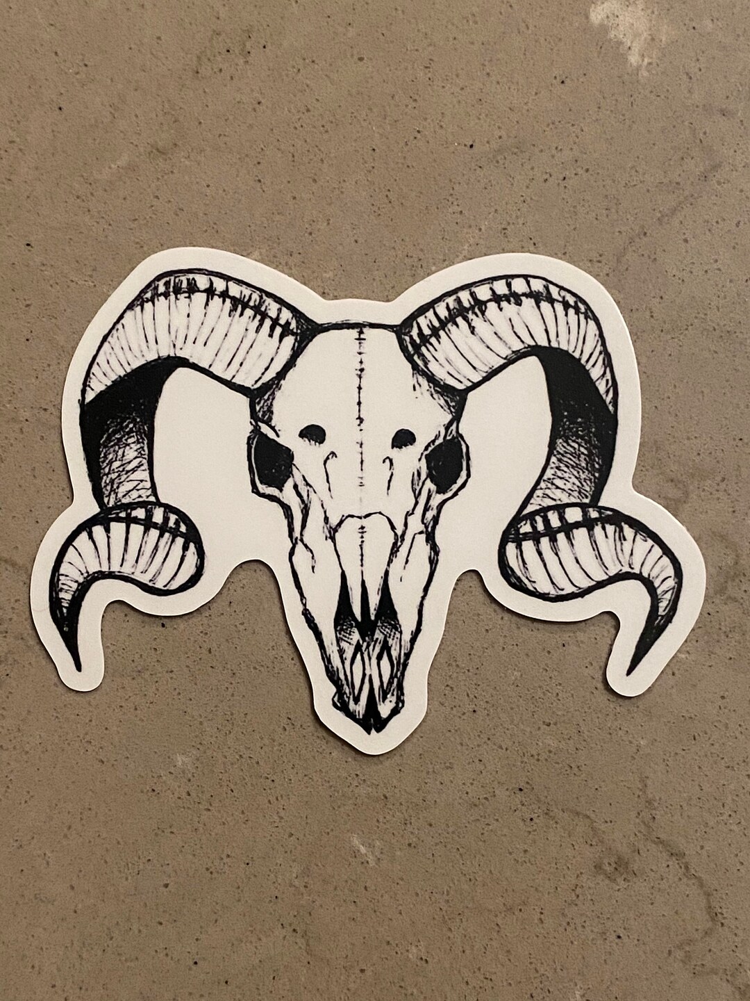 Hand-drawn Black and White Ram Skull Sticker - Etsy