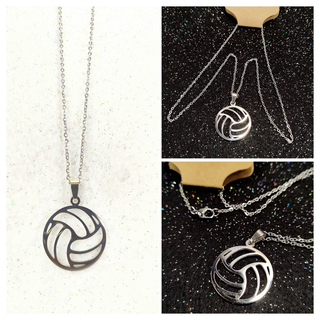 Volleyball Necklace, Silver Colored Volleyball Necklace, Volleyball ...