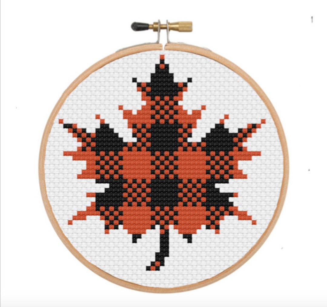 Plaid Maple Leaf Cross Stitch Pattern, Modern Cross Stitch Chart, Fall ...