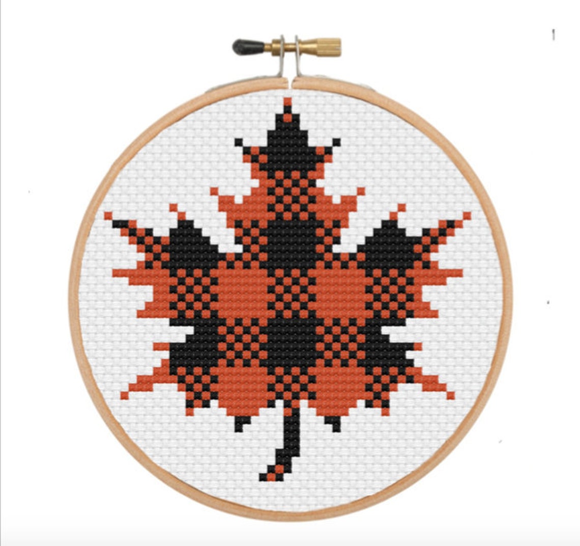 Plaid Maple Leaf Cross Stitch Pattern Modern Cross Stitch - Etsy