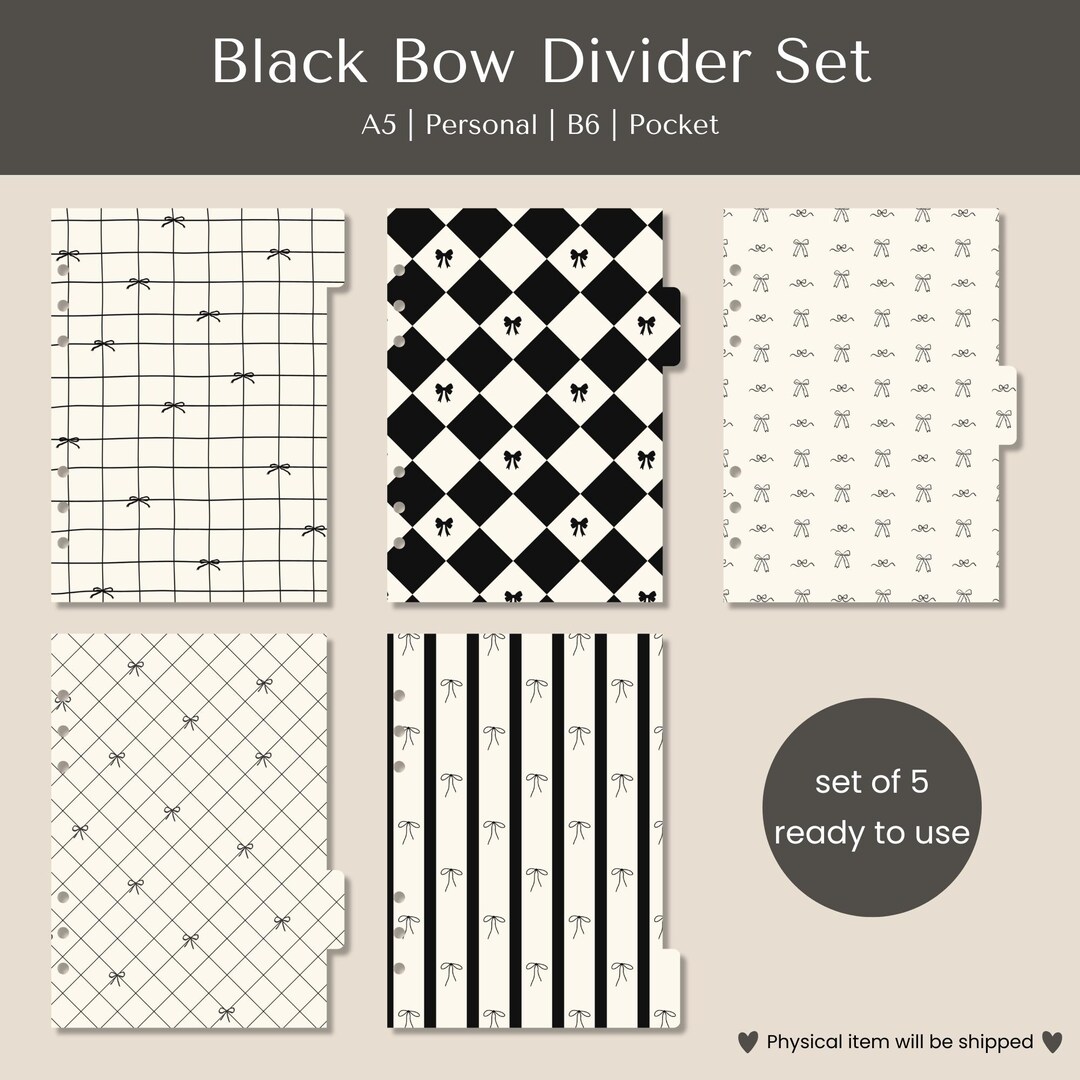 Black Bow Planner Dividers for Planners | Divider Set | Coquette Bows ...