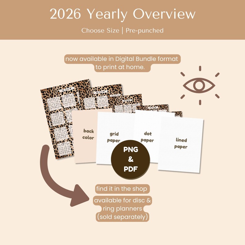 2026 Calendar| Yearly Overview With Elegant Cheetah Print for Disc ...
