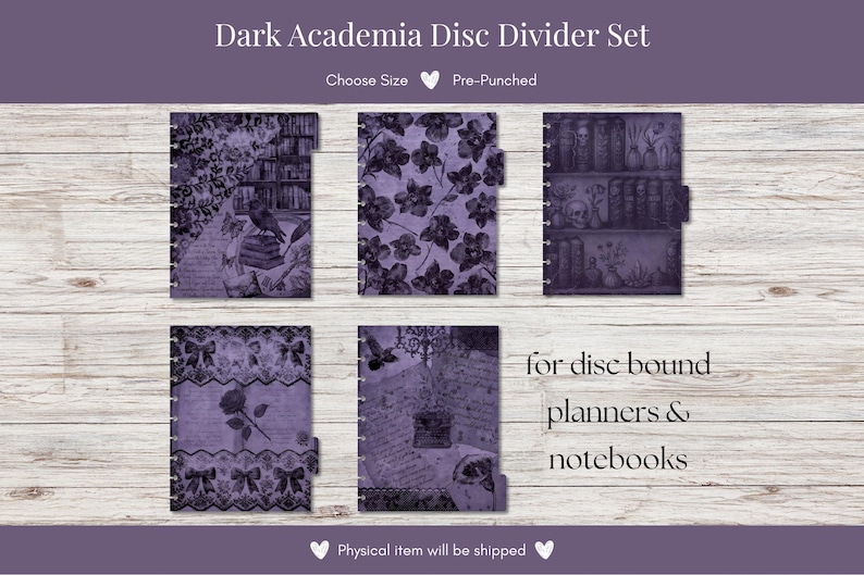 Dark Academia Divider Set for Disc Planners, Gothic Planner Dividers, 5 ...