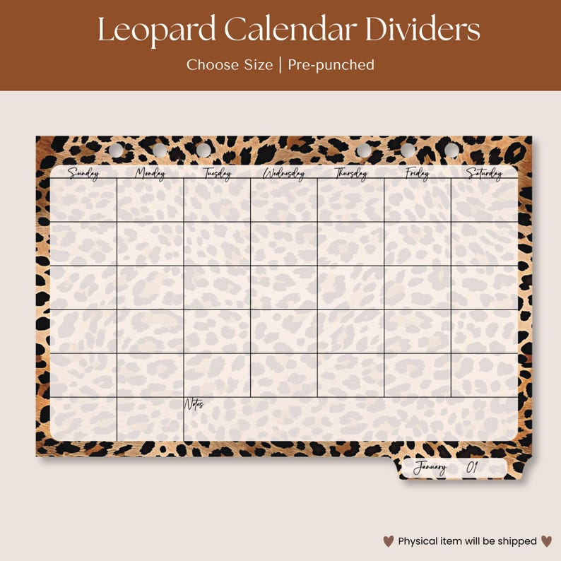 Leopard Print Undated Calendar Dividers, 12 Month Set for Ring Planners ...
