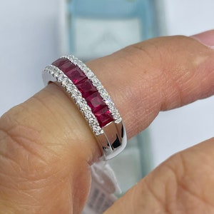 Ruby Diamond Band, Ruby and Diamond Wedding Band, 18K White Gold ...