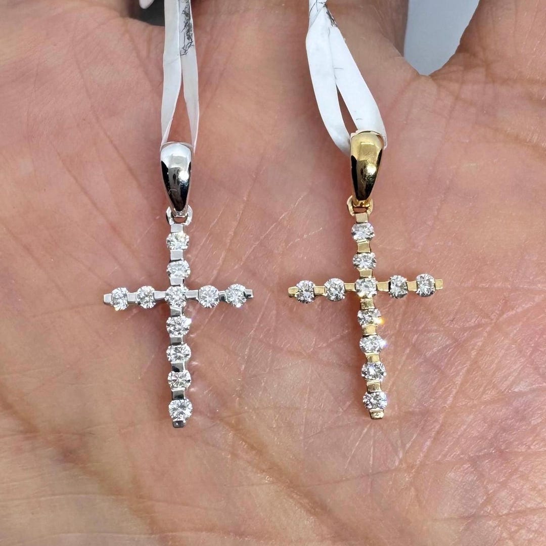 Dainty Diamond Cross Necklace, 18K Gold Dainty Cross Pendant, Dainty ...