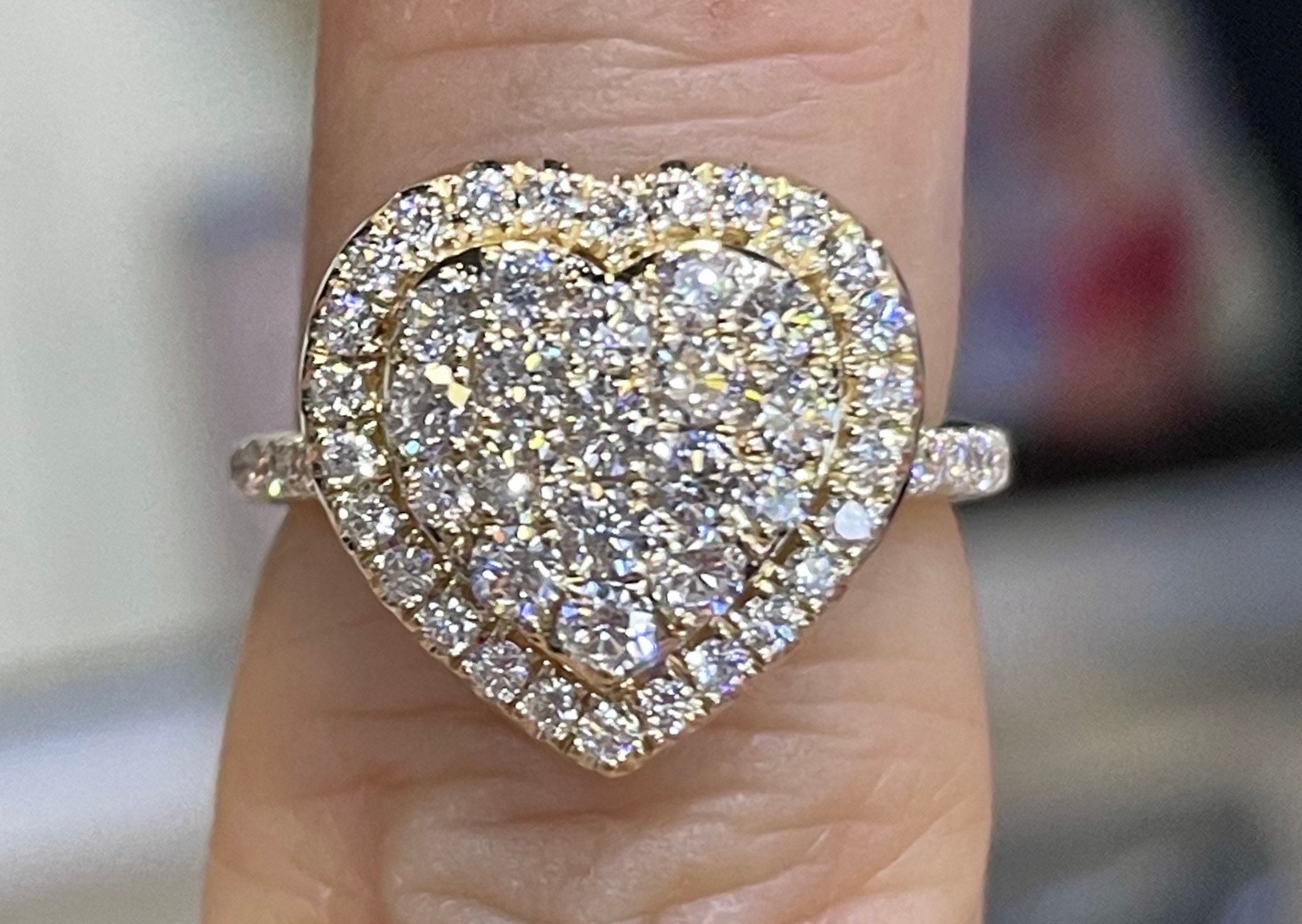 14K Yellow Gold Heart Diamond Halo Engagement Ring - Etsy