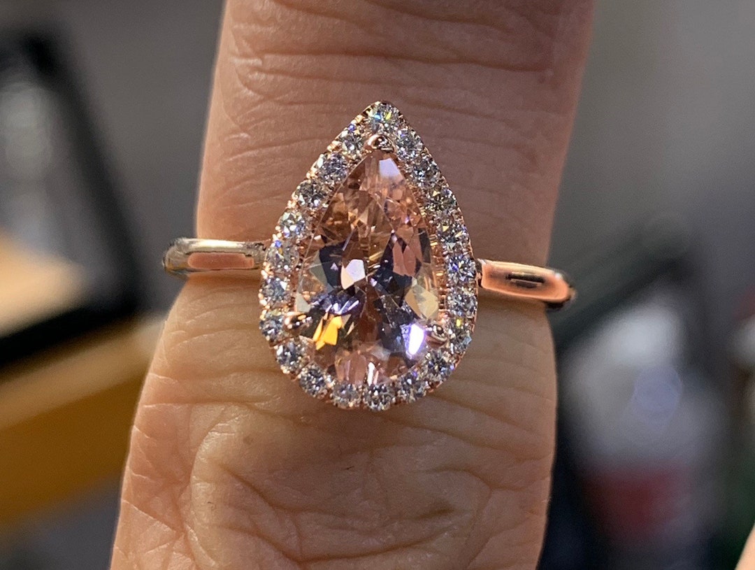 Pear Morganite Engagement Ring Rose Gold, 10x6mm Pear Shape Morganite ...