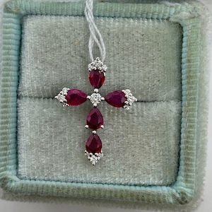 Ruby Cross Pendant, Ruby Cross Necklace, White Gold Ruby Cross, 18K ...