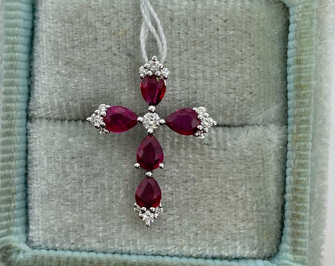 Ruby Cross Pendant, Ruby Cross Necklace, White Gold Ruby Cross, 18K ...