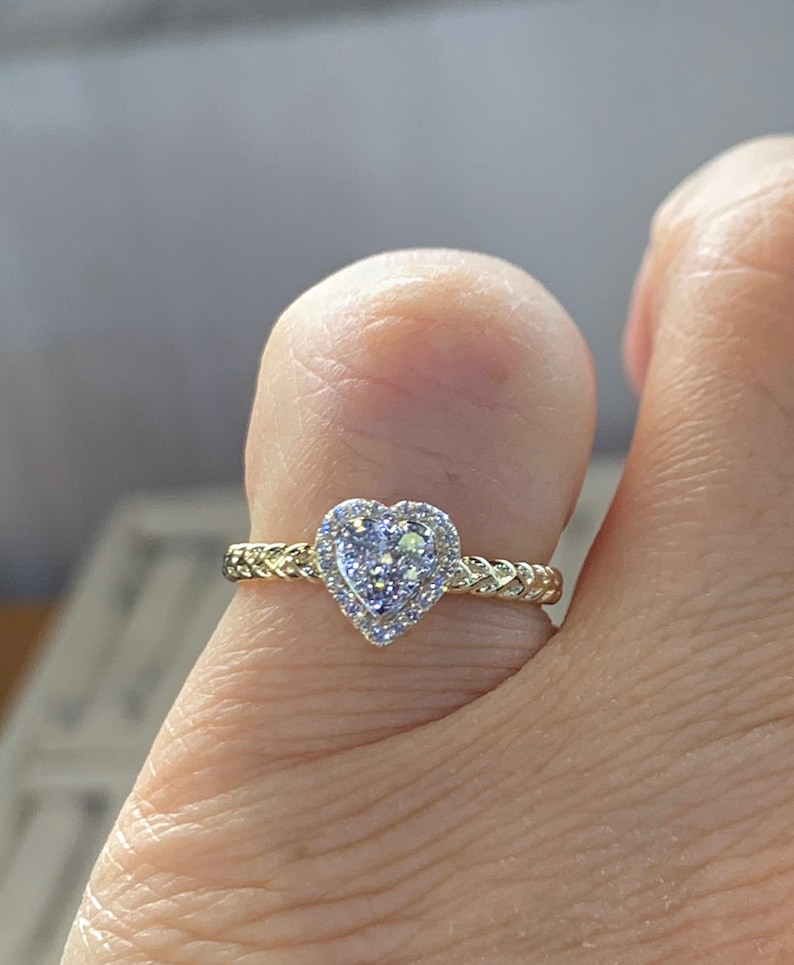 Dainty Heart Ring Diamond Heart Ring Heart Ring Gold White - Etsy