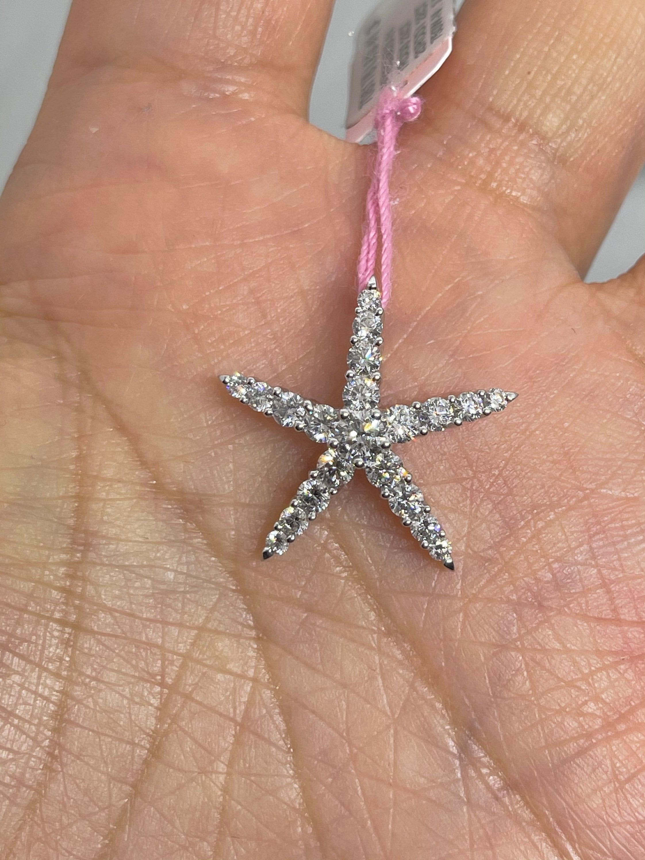 Diamond Starfish Pendant 14K White Gold Diamond Starfish - Etsy