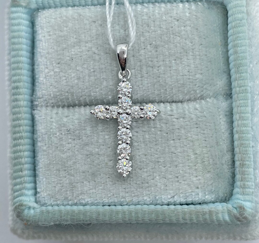 Cross Diamond Pendant, Natural Diamond Cross Necklace, 18K White Gold ...