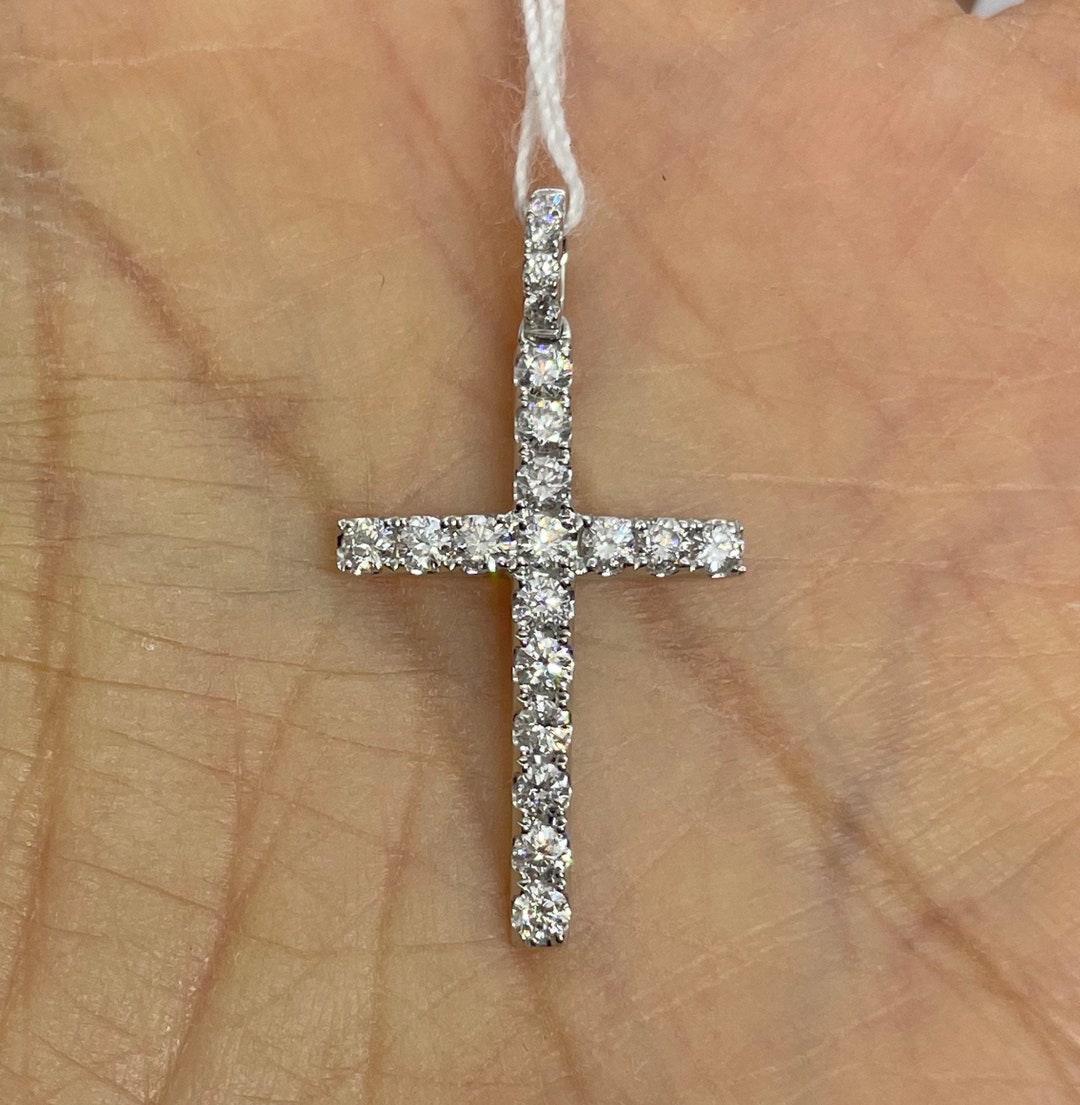 Genuine Diamond Cross, Diamond Cross Necklace, 18K White Gold Diamond ...