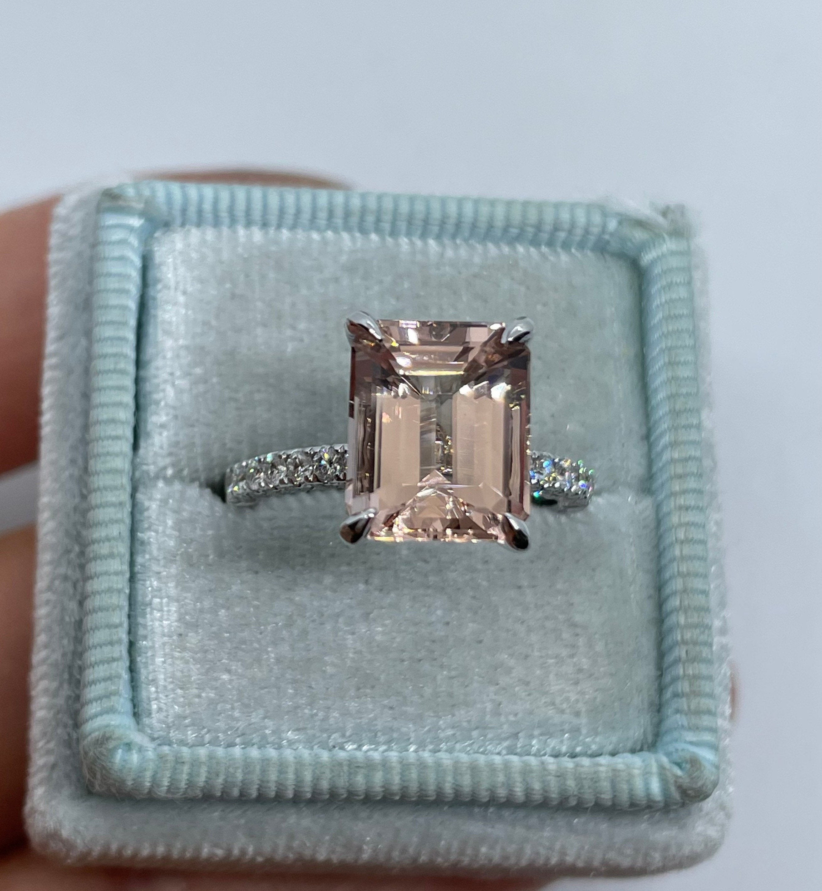 Emerald Cut Morganite and Diamond Ring Emerald Cut Morganite - Etsy