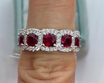 Ruby Diamond Band, Ruby and Diamond Wedding Band, 18K White Gold ...