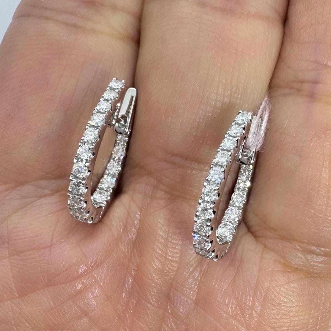 Diamond Hoop Earrings, Inside Out Hoop Earrings, Diamond Earrings White ...