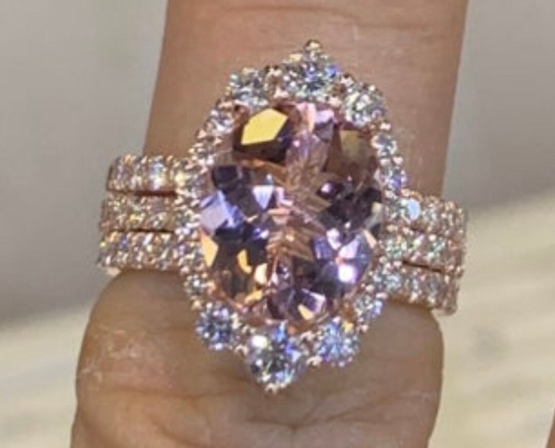 Morganite Wedding Ring Set, Morganite Engagement Ring With Wedding Band ...