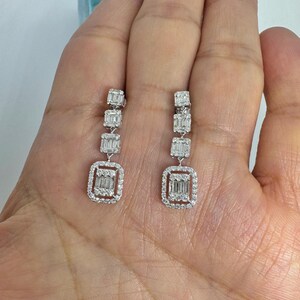 Diamond Drop Earrings, Emerald Cut Dangle Earrings, 14K Yellow Gold Dangling Diamond Earrings ...