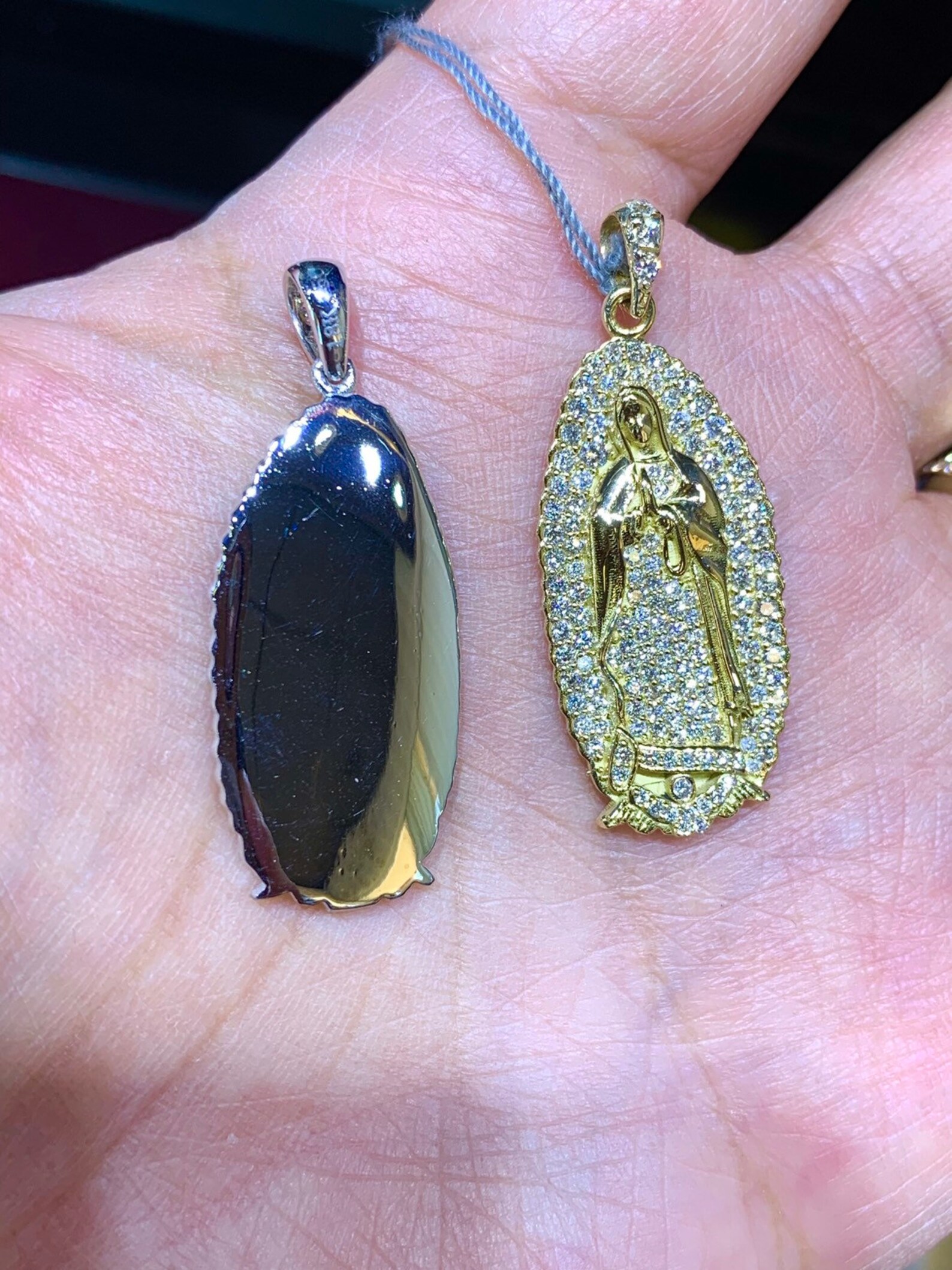 14K Gold Lady of Guadalupe Diamond Pendant, Religious Medallion (1.15 ...