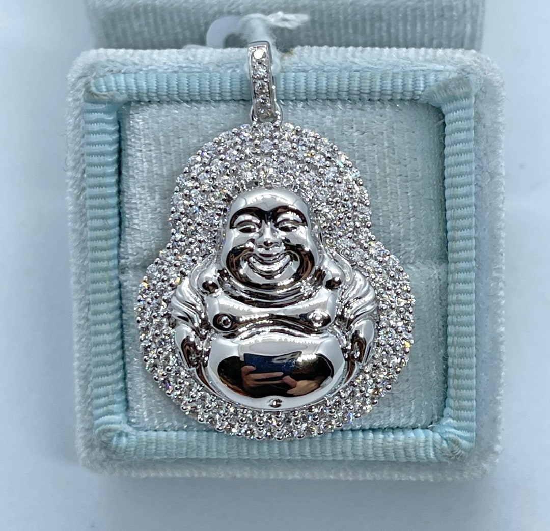 Happy Buddha Necklace, Diamond Buddha Pendant, 18K Gold Laughing Buddha ...