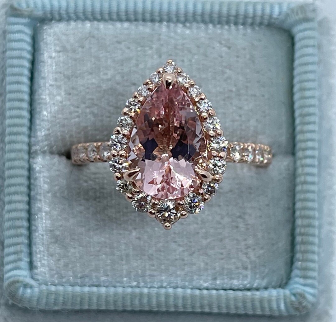 Morganite Wedding Ring, Pear Shape Morganite Engagement Ring, Stunning ...