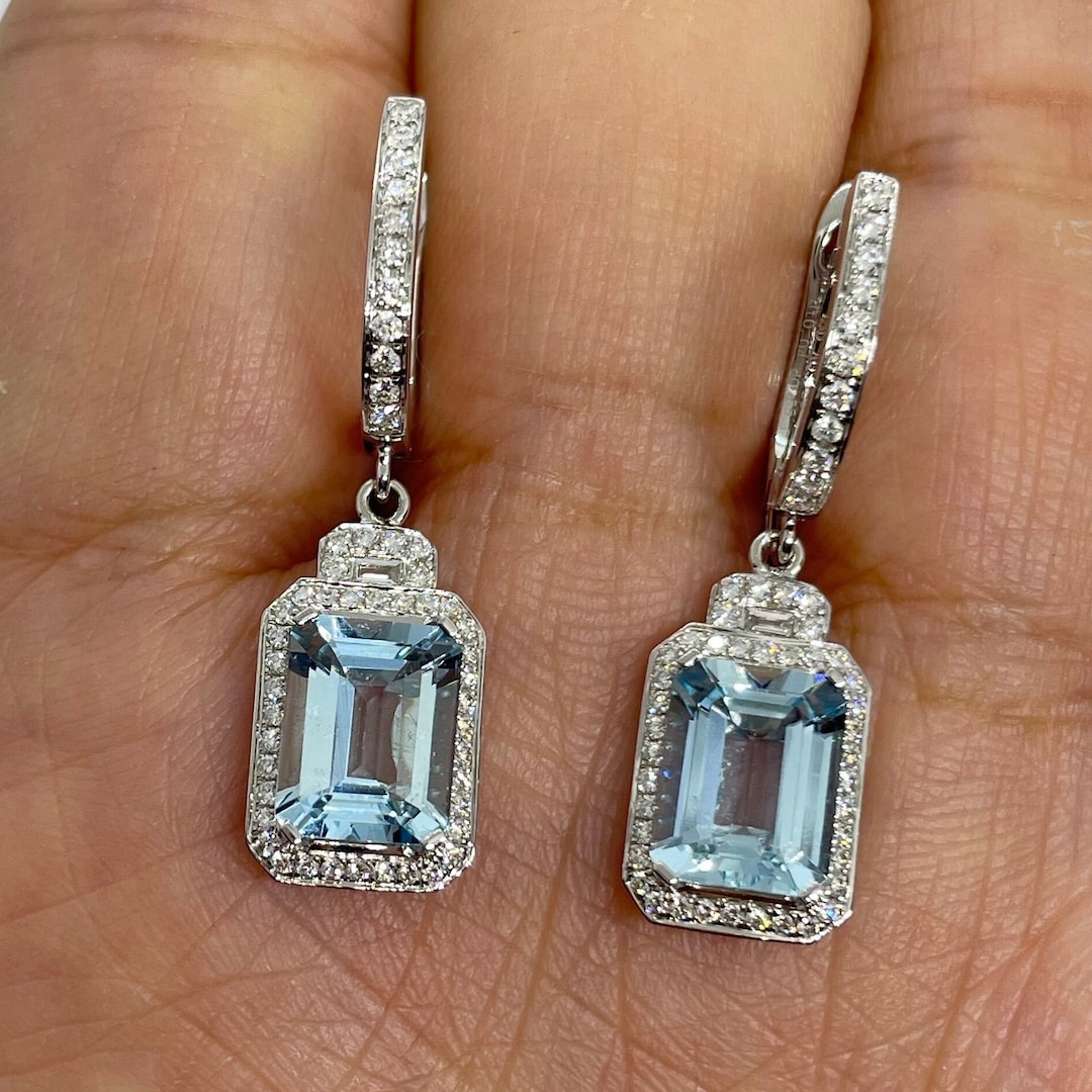 Genuine Aquamarine and Diamond Earrings, Aquamarine and Diamond ...