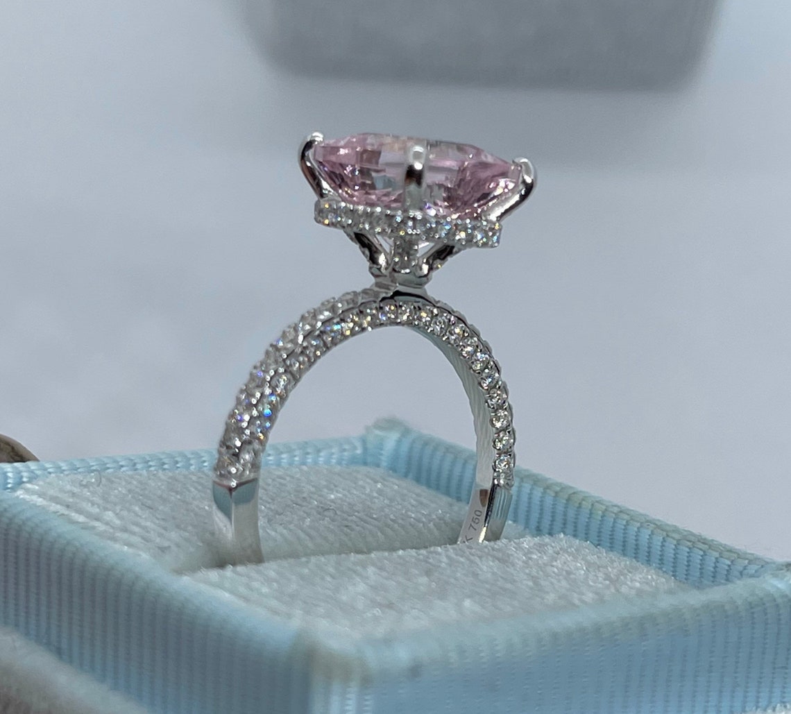 Cushion Cut Morganite Engagement Ring 18K White Gold | Etsy