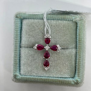 Ruby Cross Pendant, Ruby Cross Necklace, White Gold Ruby Cross, 18K ...