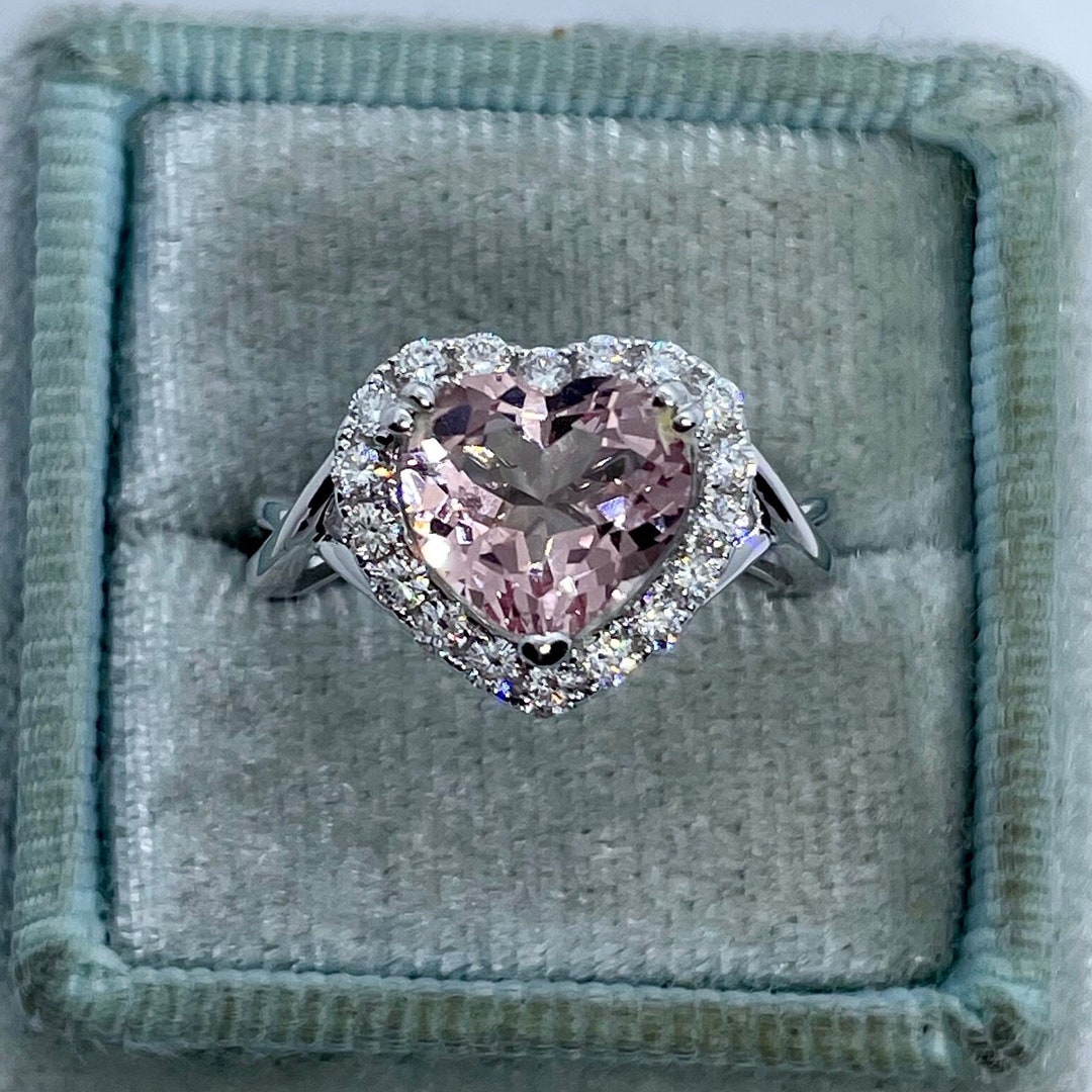 Heart Shaped Morganite Ring, 18K White Gold Morganite and Diamond Ring ...