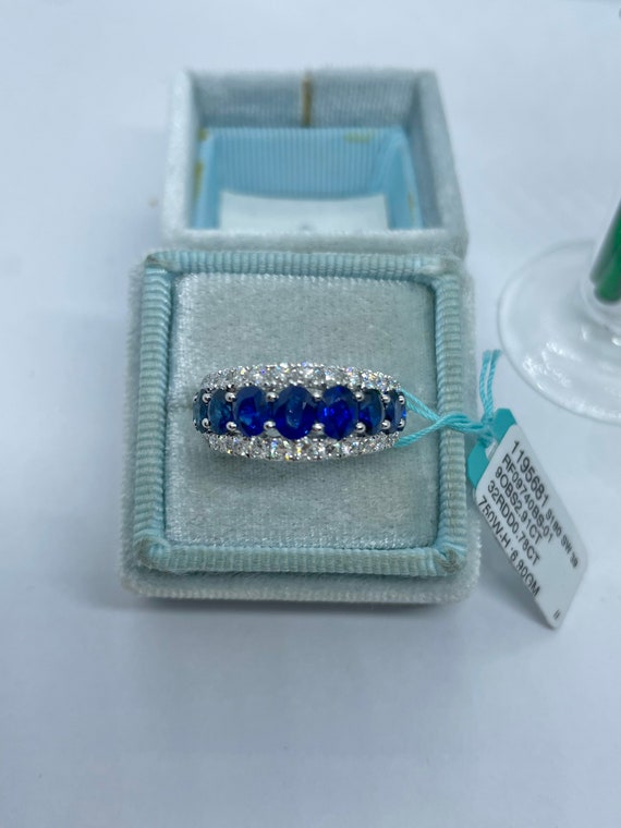 Sapphire Diamond Band Sapphire Diamond Ring Sapphire and Diamond Band 18K White Gold Blue Sapphire Band Sapphire Diamond Wedding Band Etsy