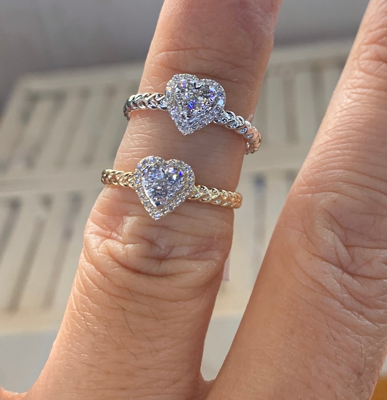 Dainty Heart Ring Diamond Heart Ring Heart Ring Gold White - Etsy