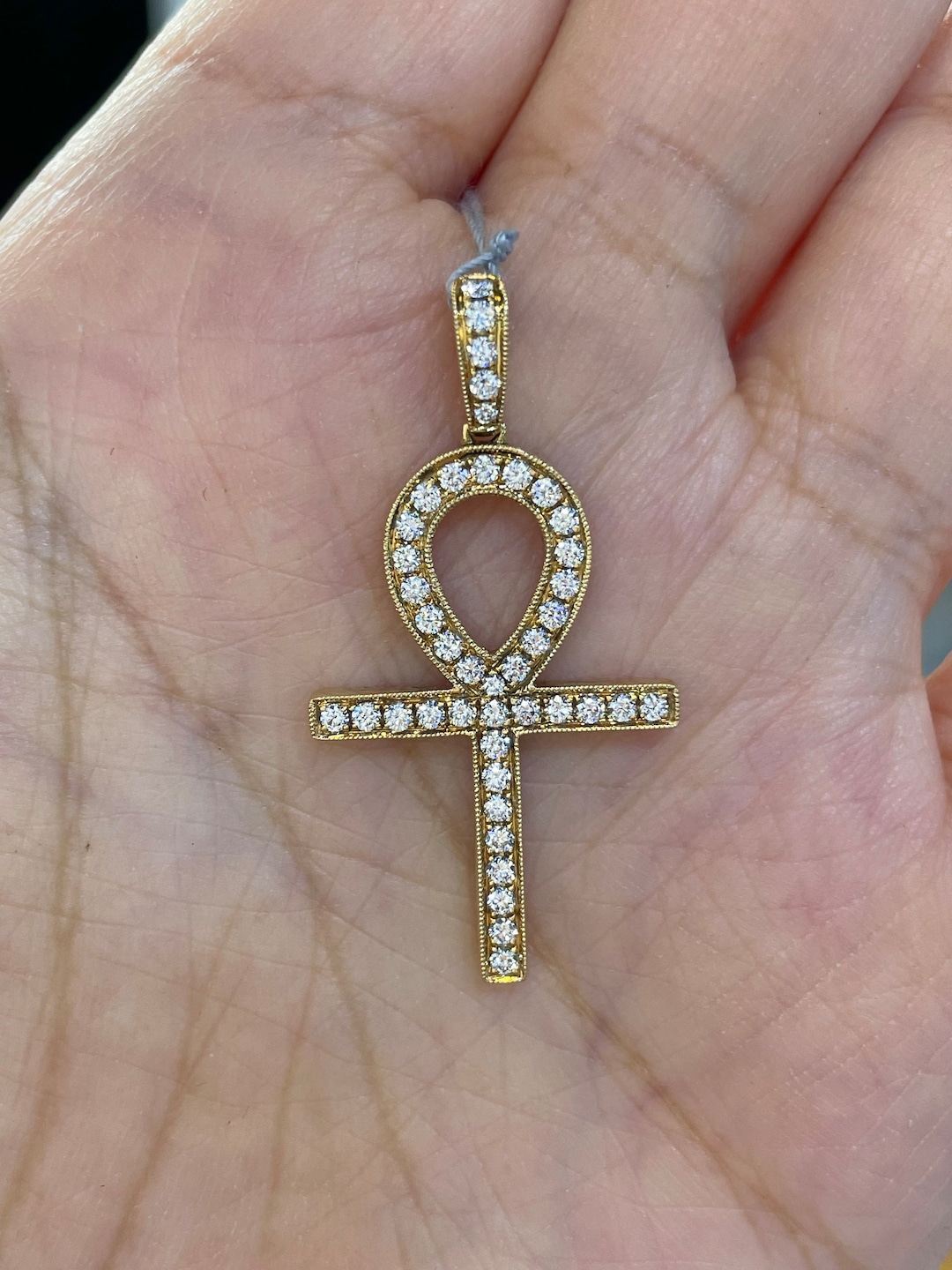 18K Yellow Gold Diamond Ankh Pendant, Ankh Necklace Natural Diamonds - Etsy